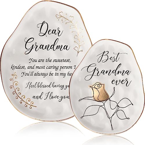 HAYATTEE Grandma Gifts Mothers Day Gfts for Grandma Jewelry Dish Tray with Beautiful Gift Box Gifts for Grandma Birthday Gifts for Women Ceramic Trinket Dish, Set of 2