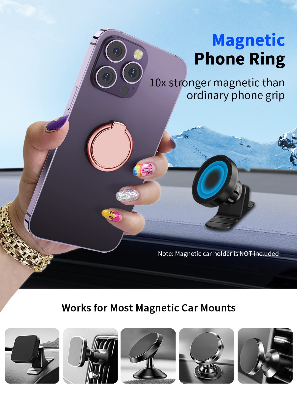 Magnetic Phone Grip Mount for Any Metal Surface [4 Strong Magnets] Gym Magnet Phone Ring Kickstand for Magnetic Car Holder Compatible with iPhone 14/13/12 Pro Max, Android and All Phones (Pink)