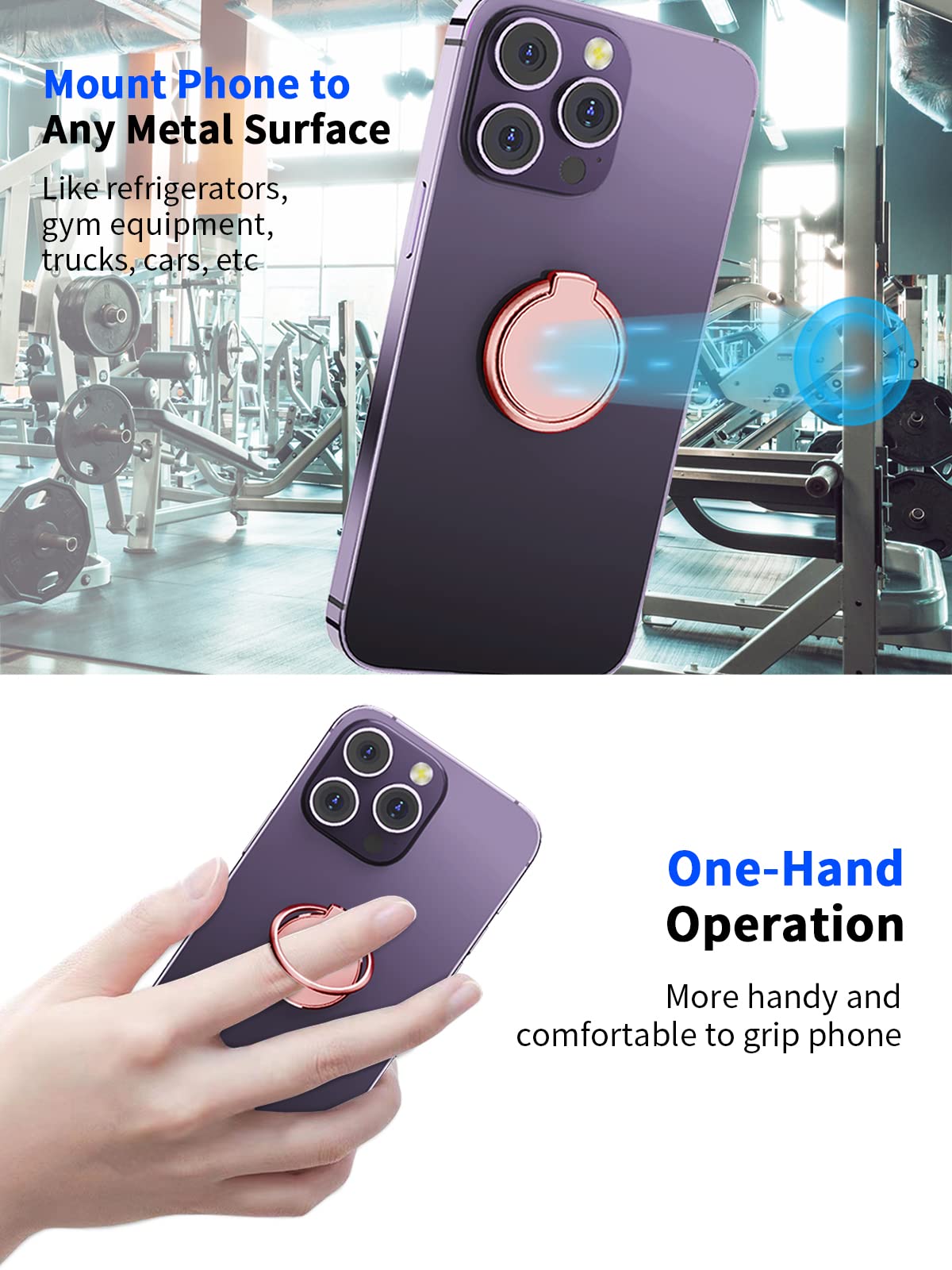 Magnetic Phone Grip Mount for Any Metal Surface [4 Strong Magnets] Gym Magnet Phone Ring Kickstand for Magnetic Car Holder Compatible with iPhone 14/13/12 Pro Max, Android and All Phones (Pink)