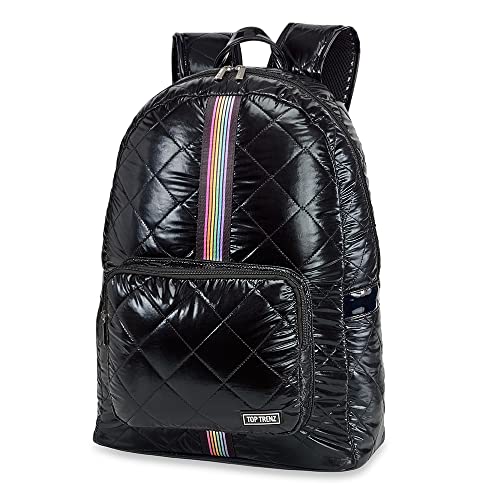 Top Trenz School or Camp Backpack or Daypack (BLACK DIAMOND STITCH BACKPACK W/TRACK STRAPS)
