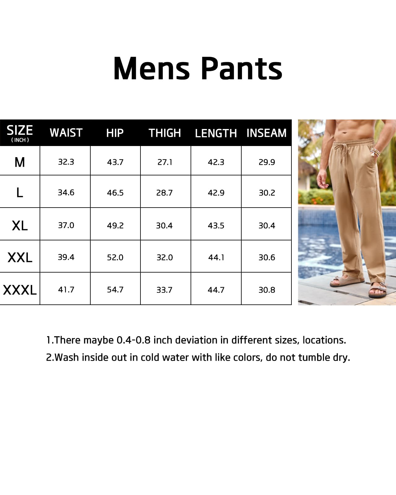 PASLTER Men's Cotton Linen Pants Elastic Waist Drawstring Casual Trouser Lightweight Straight-Legs Loose Beach Yoga Pants Beige