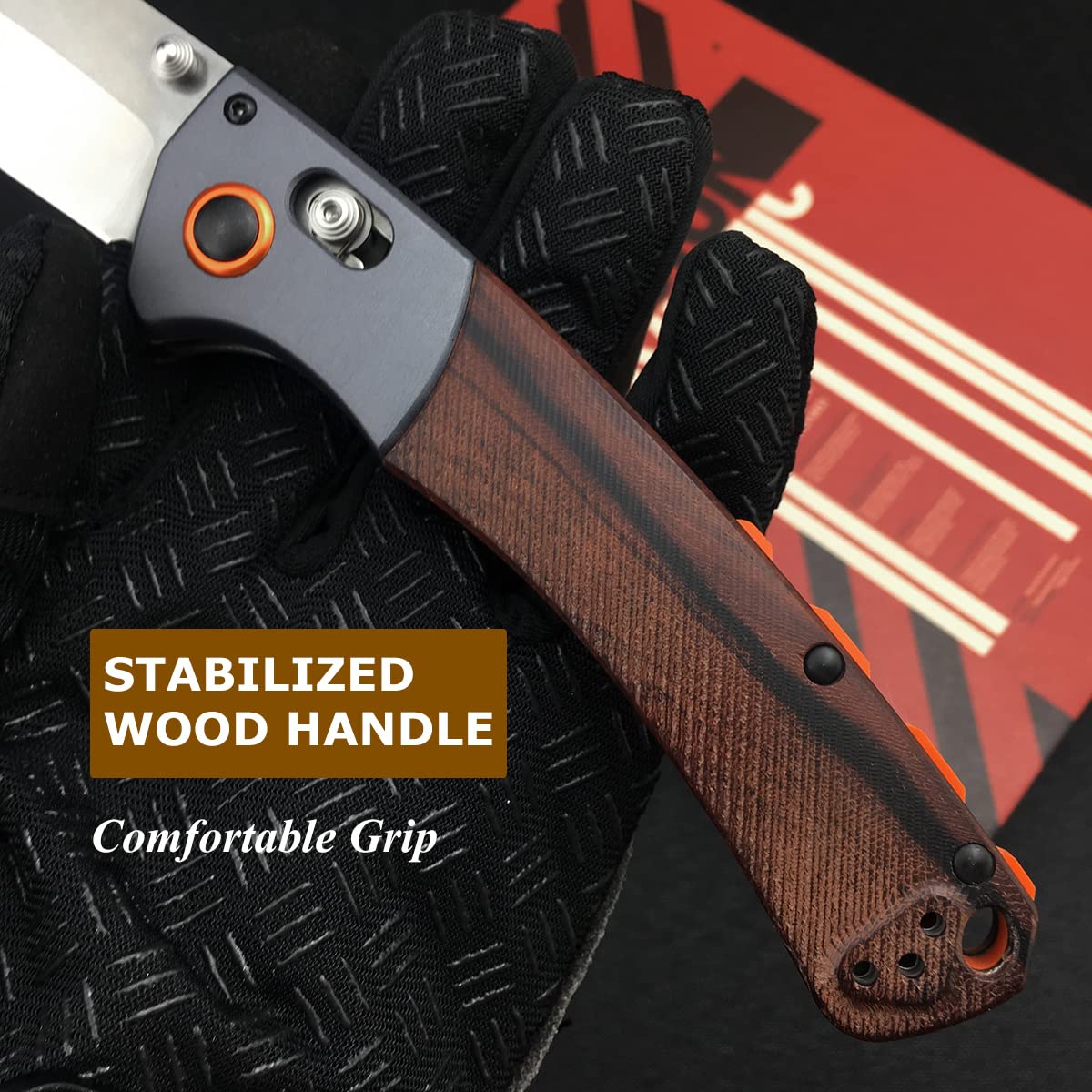 Everyday Carry Crooked River Knife, Axis Lock Knife with 3.7’’ D2 Steel Blade Wood Handle, EDC Manual Open Folding Pocket Knife with Thumb Stud, Belt Clip for Camping