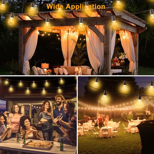 YSJ Solar String Lights Outdoor Waterproof,49FT 20 Bulb Solar Outdoor String Lights,Solar Powered Outdoor String Lights with USB-C Port and Remote Control,Camping Decoration Garden (Black)