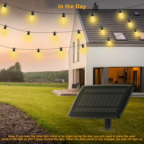 YSJ Solar String Lights Outdoor Waterproof,49FT 20 Bulb Solar Outdoor String Lights,Solar Powered Outdoor String Lights with USB-C Port and Remote Control,Camping Decoration Garden (Black)