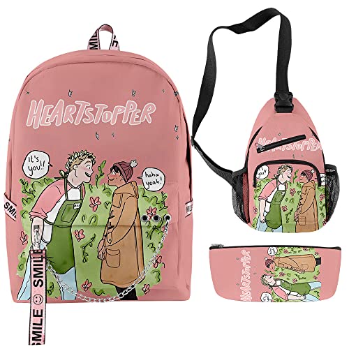 Heartstopper Backpack Merch Anime Bookbag High Street TV Show Cosplay Pencil Case Casual 3D Three-piece Sets (WP08331)