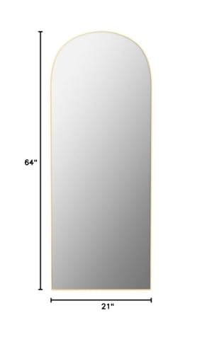 Poseerkey Arched Full Length Mirror 64" x 21", with Stand Large Floor Mirror, Full Body Mirror Standing Hanging or Leaning Against Wall Mirror for Bedroom, Living Room, Gold