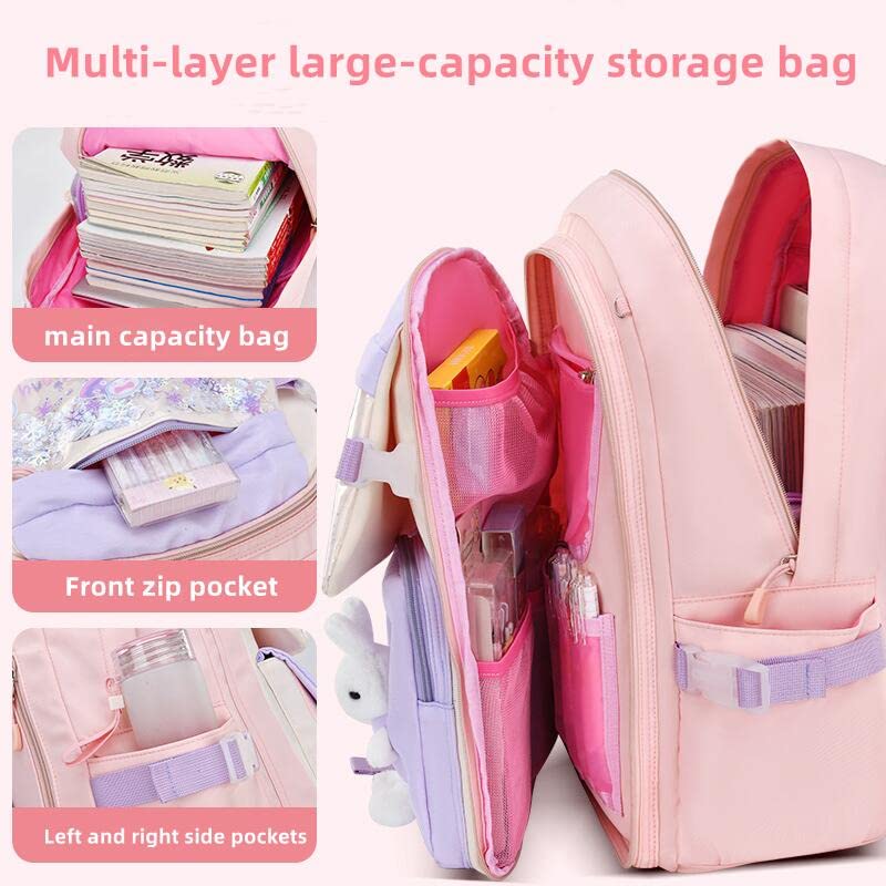 Xelere Bunny Backpack, Large-capacity Multi-pocket Schoolbag for Girls, Waterproof Schoolbag with Multi-compartment Design. (purple, small)