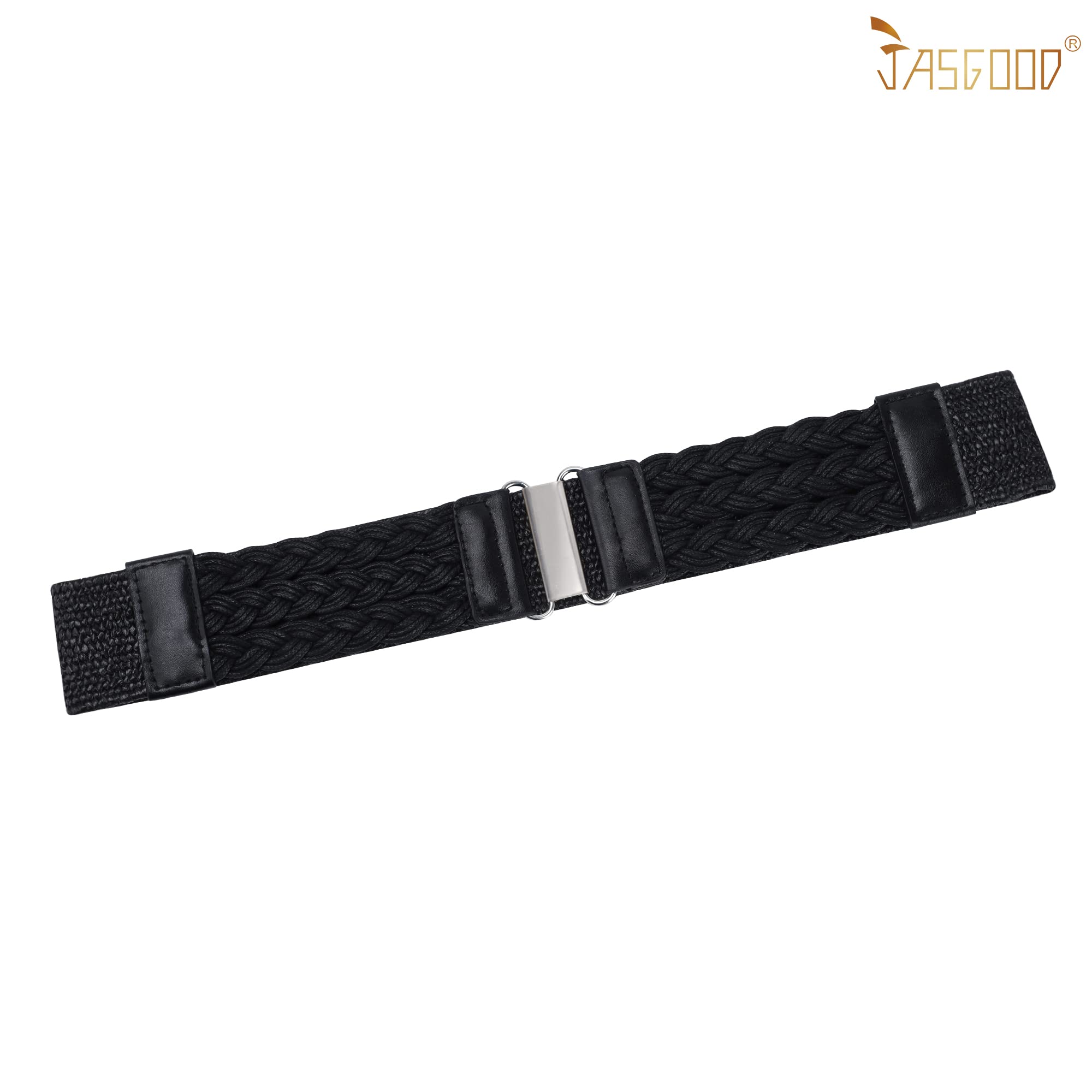 JASGOOD Straw Woven Elastic Belt Summer Boho Braided Dress Belt Women Stretch Waist Belt, C-Black, Fit Waist 30"-34"