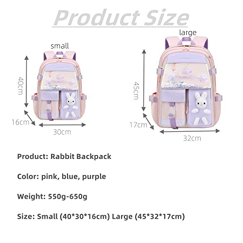 Xelere Bunny Backpack, Large-capacity Multi-pocket Schoolbag for Girls, Waterproof Schoolbag with Multi-compartment Design. (purple, small)