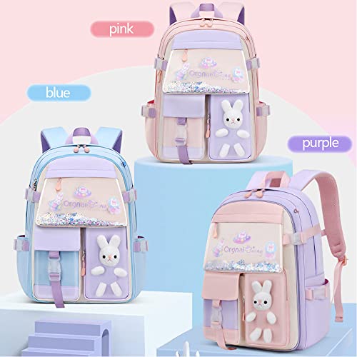 Xelere Bunny Backpack, Large-capacity Multi-pocket Schoolbag for Girls, Waterproof Schoolbag with Multi-compartment Design. (purple, small)