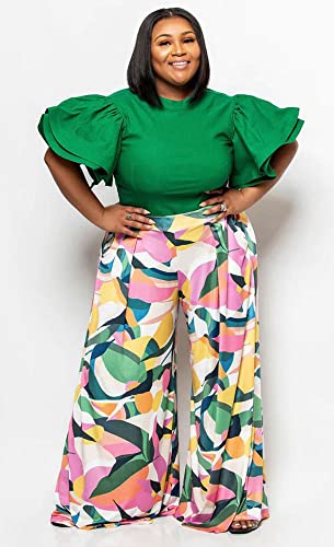 Acatmew Plus Size Womens Palazzo Long Pants High Waist Wide Leg Casual Trousers with Pocket