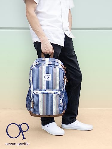 Ocean Pacific La Playa Canvas Backpack for Travel, Sports, Beach, Work, Casual Daypack for Men Women Fits 15.6 Inch Laptop (Navy)