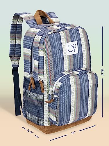 Ocean Pacific La Playa Canvas Backpack for Travel, Sports, Beach, Work, Casual Daypack for Men Women Fits 15.6 Inch Laptop (Navy)