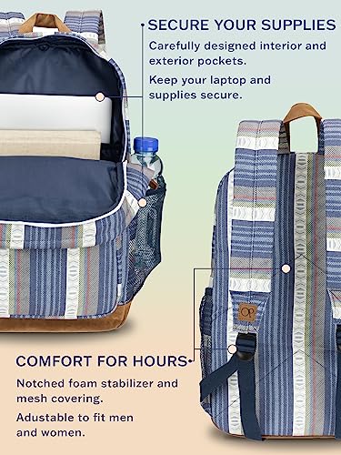 Ocean Pacific La Playa Canvas Backpack for Travel, Sports, Beach, Work, Casual Daypack for Men Women Fits 15.6 Inch Laptop (Navy)