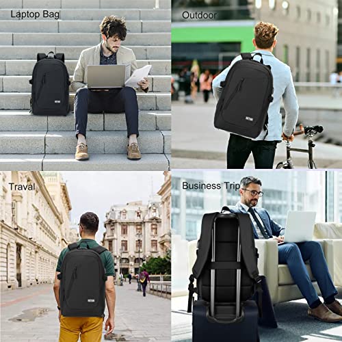 Extra Large Laptop Backpack, 37L Capacity, For 16 Inch Notebook Computer, Anti-Theft Lock, Waterproof Travel Backpack, with USB Charging Port, Luggage Strap, Work Business College School Bag (Black)