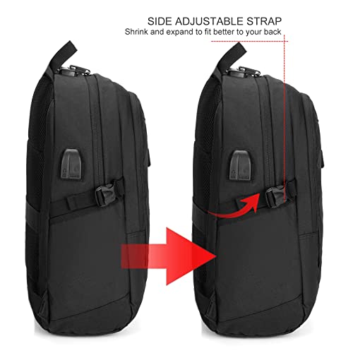 Extra Large Laptop Backpack, 37L Capacity, For 16 Inch Notebook Computer, Anti-Theft Lock, Waterproof Travel Backpack, with USB Charging Port, Luggage Strap, Work Business College School Bag (Black)