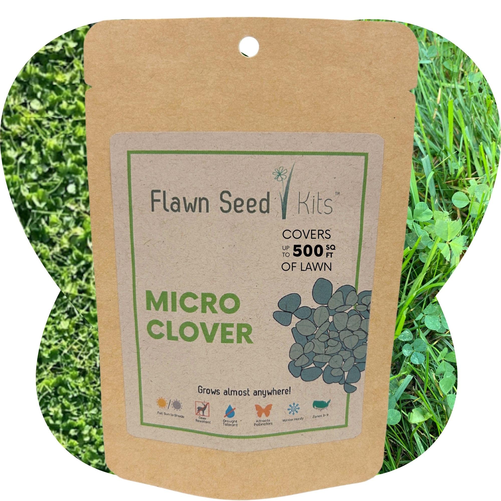 Flawn Seed Organic Coated Micro Clover Seed, Specialty Coated, Eco-Friendly, Low Mowing, Low Maintenance, Easy Open Compostable Pouch, Easy Spread Up to 500 SqFt
