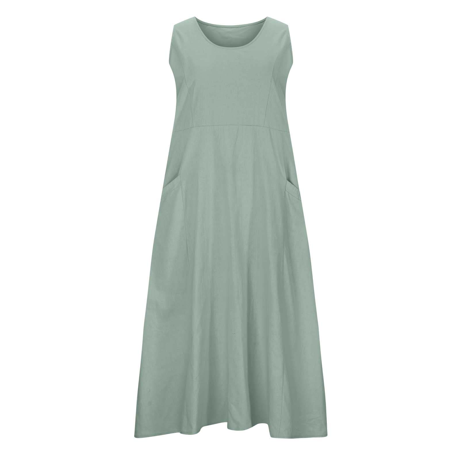 SMIDOW Womens Cotton Linene Beach Sun Dress Casual Loose Flowy Maxi Long Dresses Sexy Sleeveless Comfy Sundress Summer 2023