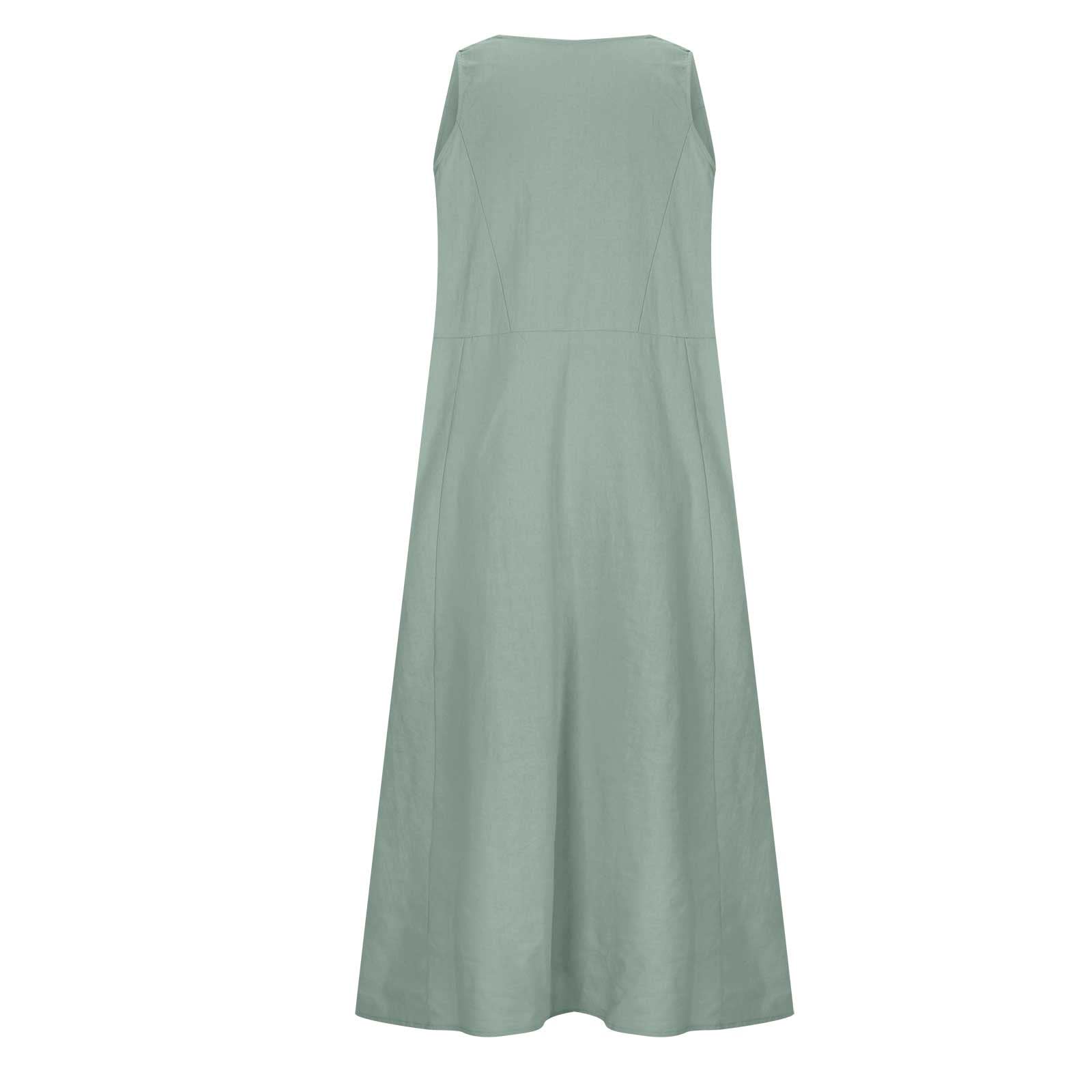SMIDOW Womens Cotton Linene Beach Sun Dress Casual Loose Flowy Maxi Long Dresses Sexy Sleeveless Comfy Sundress Summer 2023