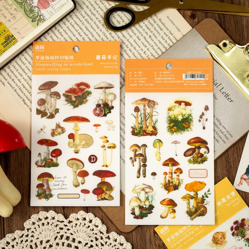 Vintage Rub On Transfers Stickers for Crafts,Diuhofart 8 Sheets Ephemera Scrapbooking Materials Transfer Stickers,Angles,Retro Objects,Mushrooms,Quote Number Decals for Paper,Fabric,Junk Journals