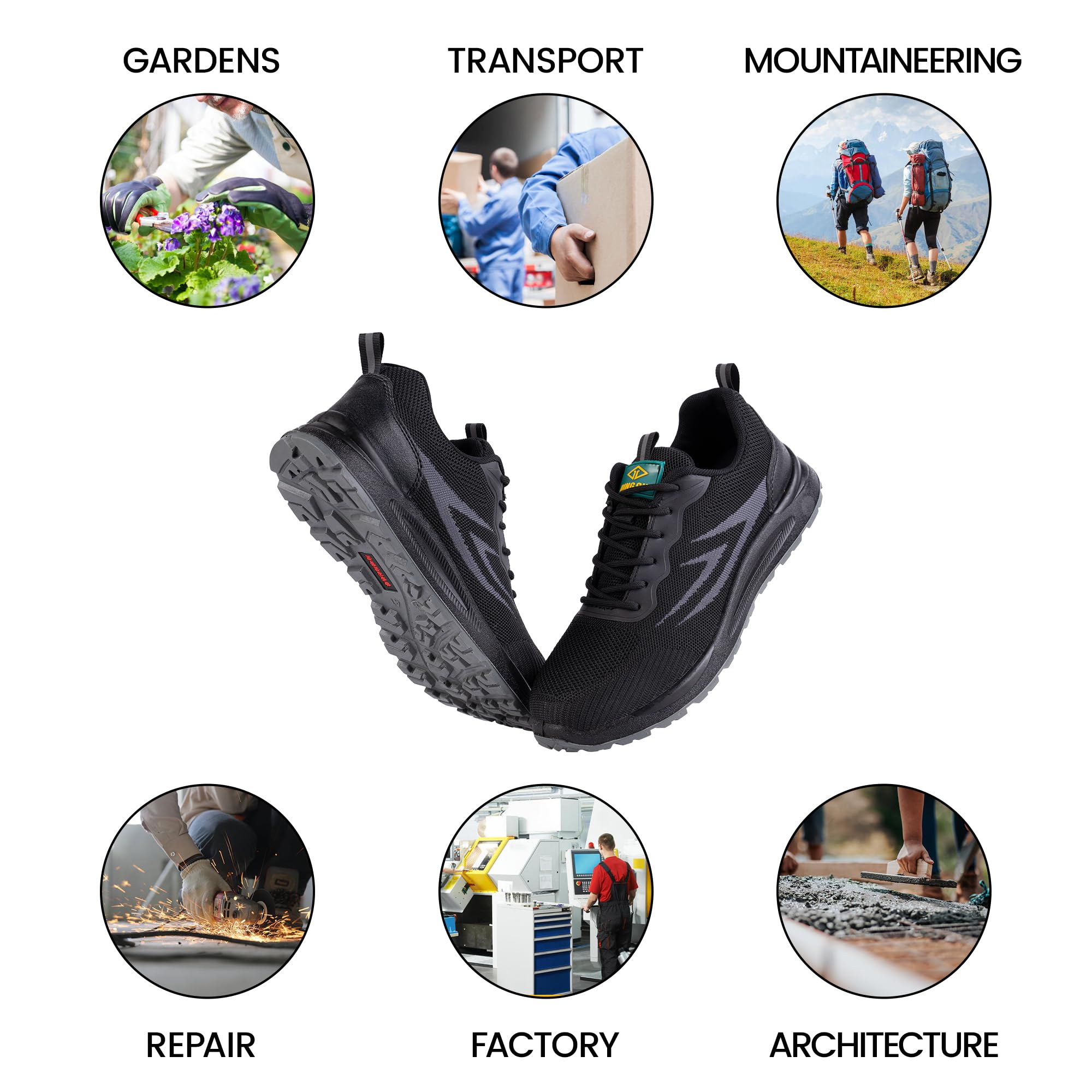 DINGGU Steel Toe Shoes for Men Lightweight Safety Indestructible Work Shoes Comfortable Steel Toe Sneakers Black 9