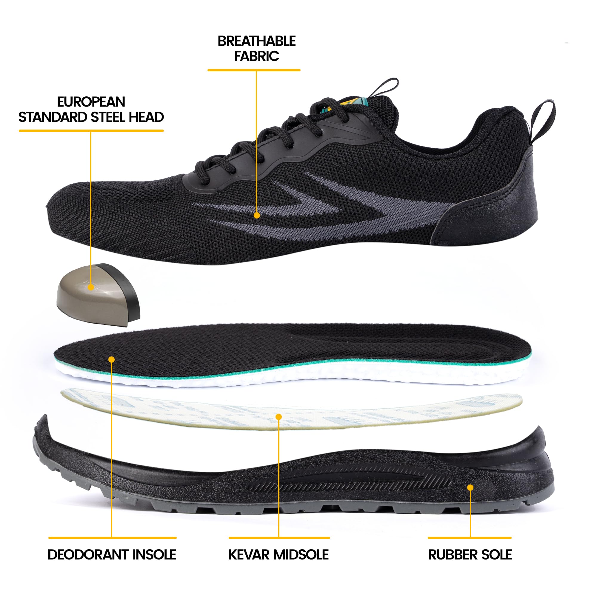 DINGGU Steel Toe Shoes for Men Lightweight Safety Indestructible Work Shoes Comfortable Steel Toe Sneakers Black 9