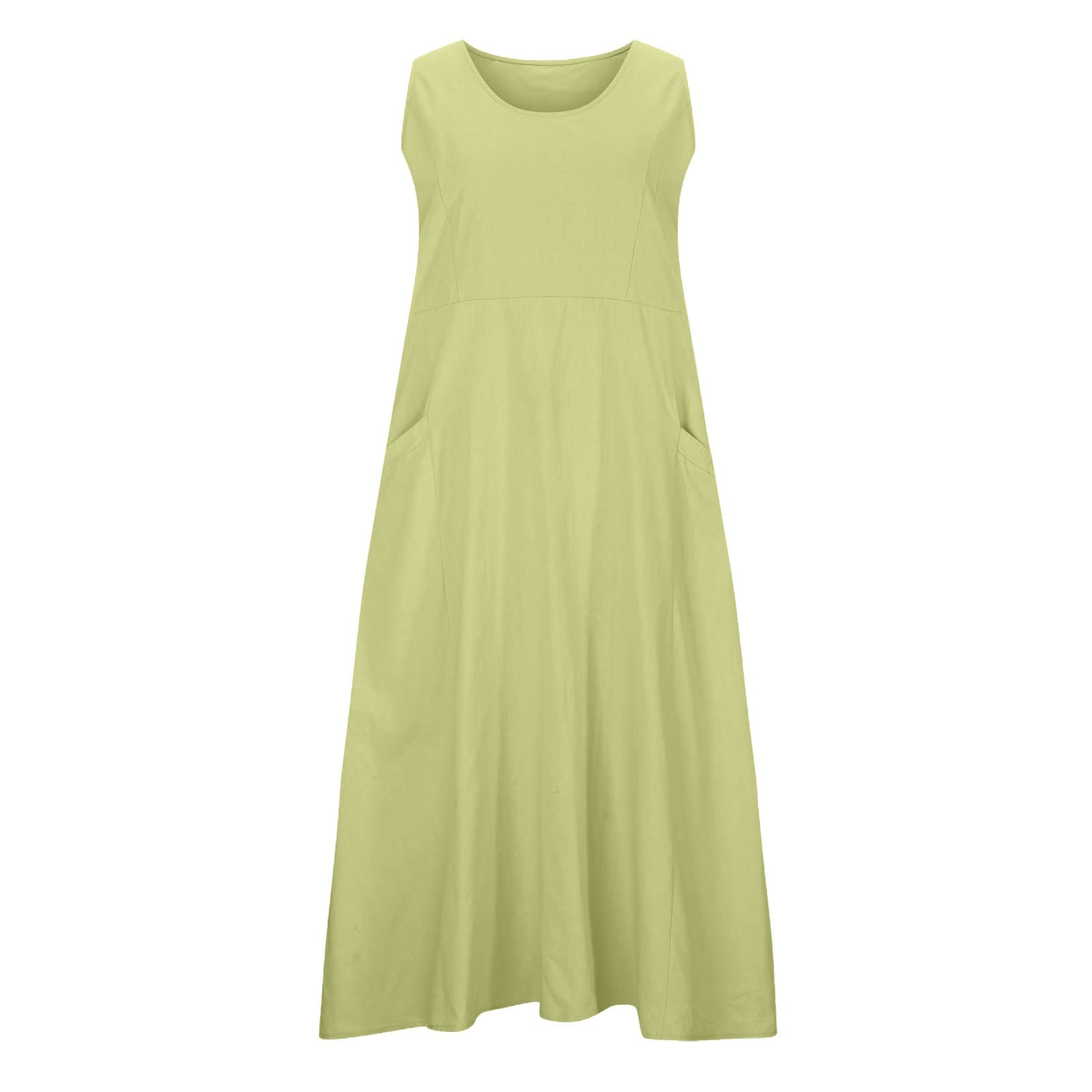 SMIDOW Cotton Dresses for Women Casual Summer 2024 Solid Beach Flowy Tshirt Sundress Sleeveless Tank Long Dress with Pockets