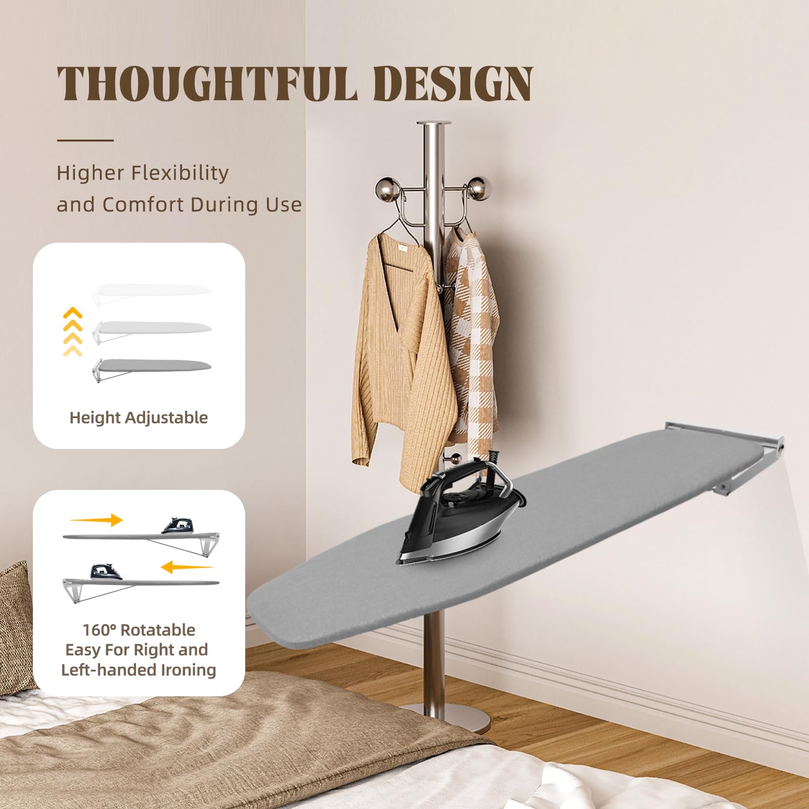 Wall-Mounted Ironing Board, Foldable Ironing Station, Sturdy Folding Board Compact Ironing Board Space Save for Home, Apartment, Small Space