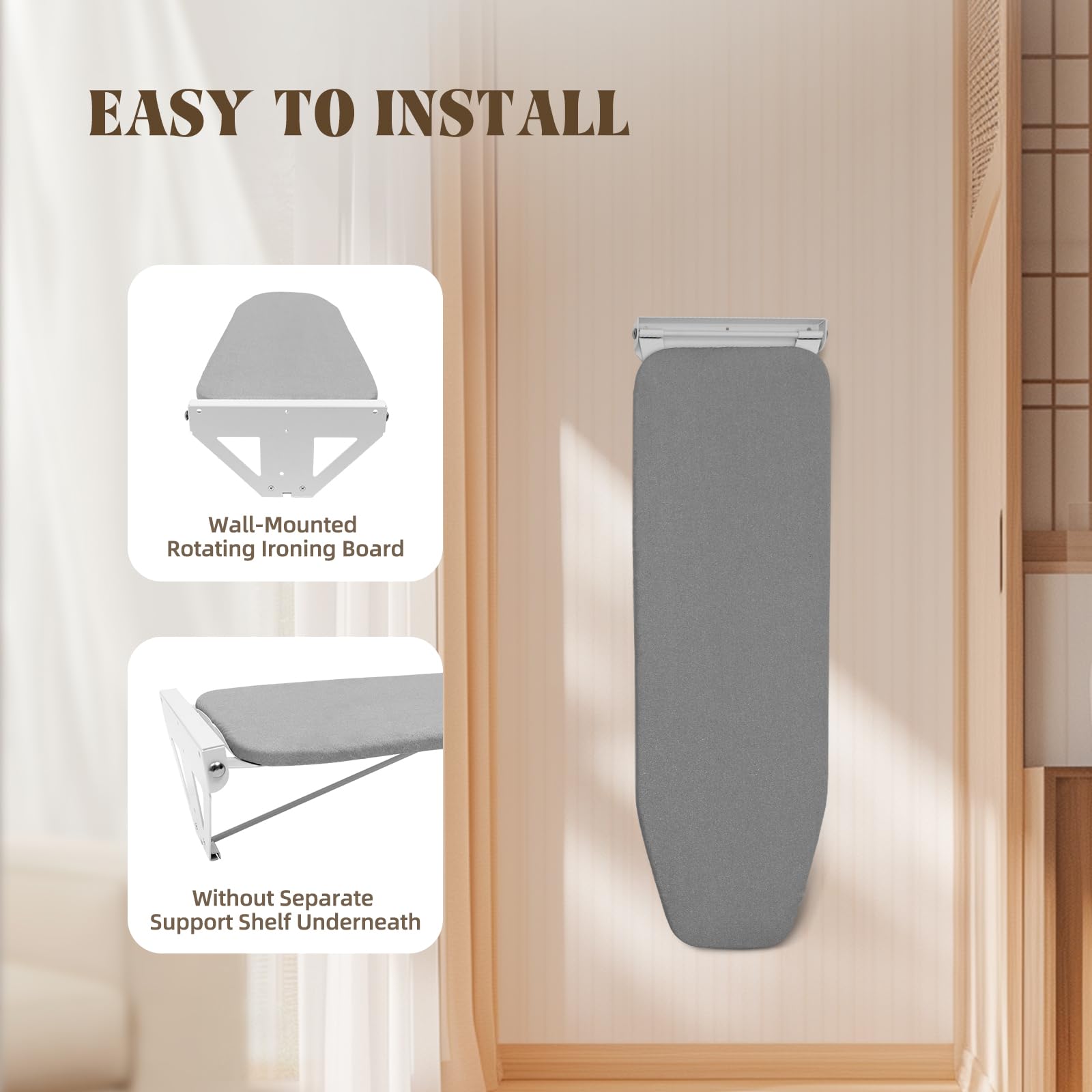 Wall-Mounted Ironing Board, Foldable Ironing Station, Sturdy Folding Board Compact Ironing Board Space Save for Home, Apartment, Small Space