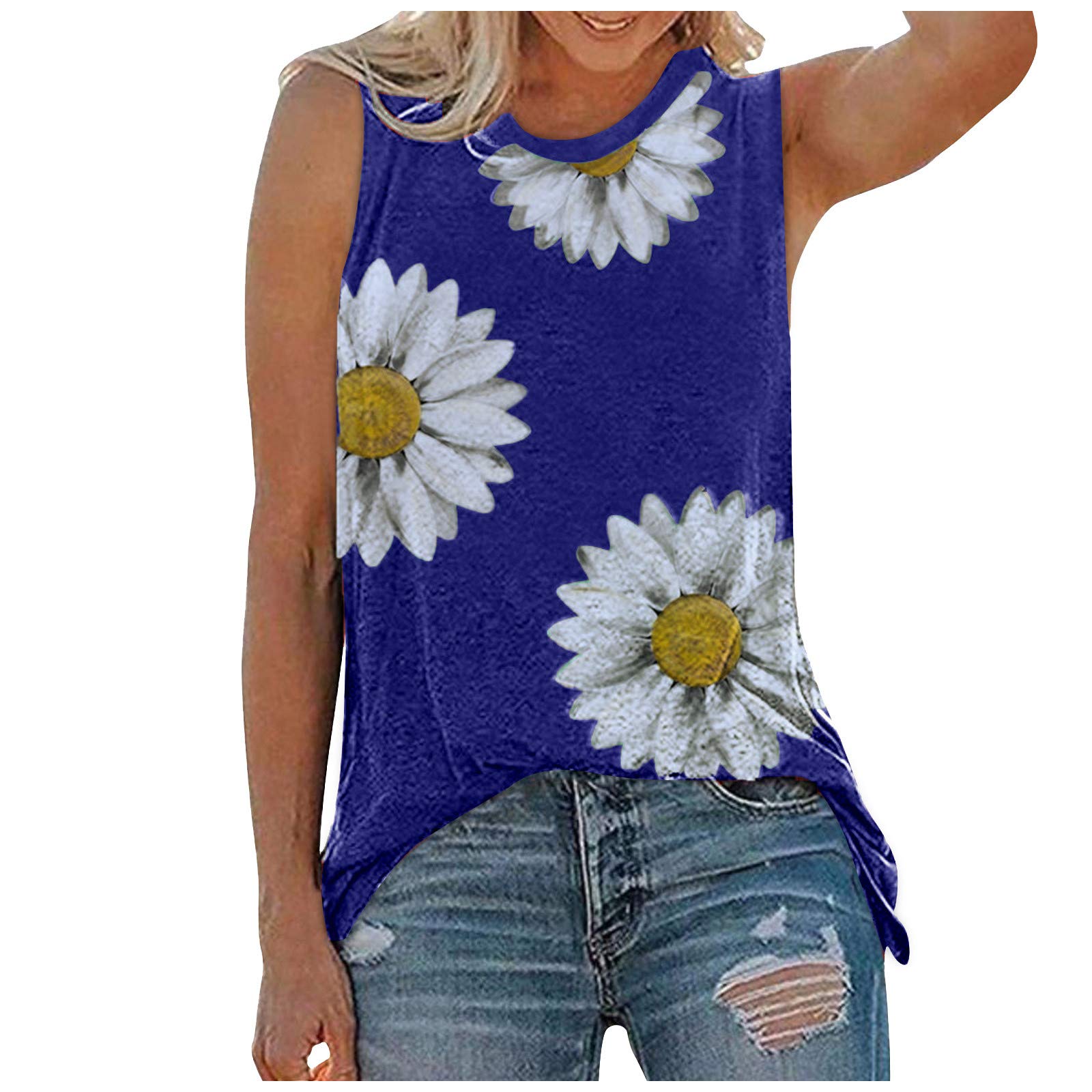 Ceboyel Women Sunflower Print Tank Tops Floral Summer Casual Shirts Loose Fit Sleeveless Tshirts Trendy Cute Outfits 2023