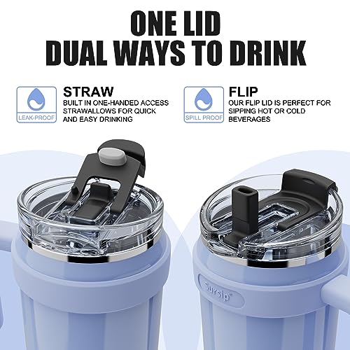 Sursip 40oz Insulated Tumbler with Handle and Flip Straw,Stainless Steel Travel Mug 2 in 1 Straw Lid-Leak Proof Keeps Drinks Cold for 24 Hours-Sweat Proof,Fit in Cup Holder-Dark green