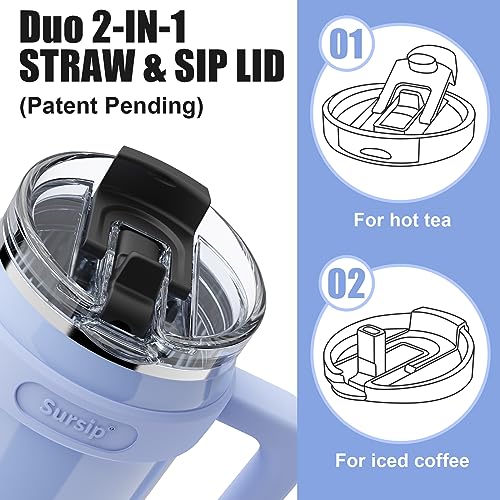 Sursip 40oz Insulated Tumbler with Handle and Flip Straw,Stainless Steel Travel Mug 2 in 1 Straw Lid-Leak Proof Keeps Drinks Cold for 24 Hours-Sweat Proof,Fit in Cup Holder-Dark green