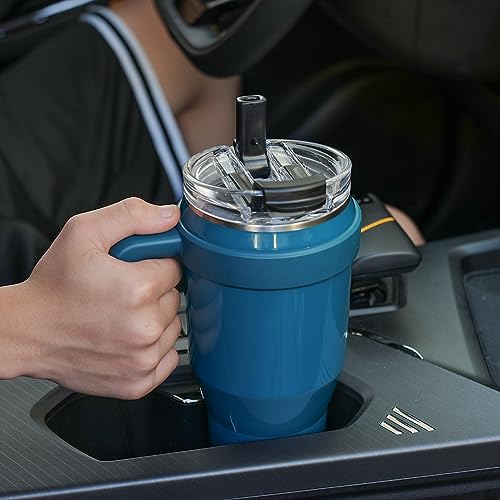 Sursip 40oz Insulated Tumbler with Handle and Flip Straw,Stainless Steel Travel Mug 2 in 1 Straw Lid-Leak Proof Keeps Drinks Cold for 24 Hours-Sweat Proof,Fit in Cup Holder-Dark green