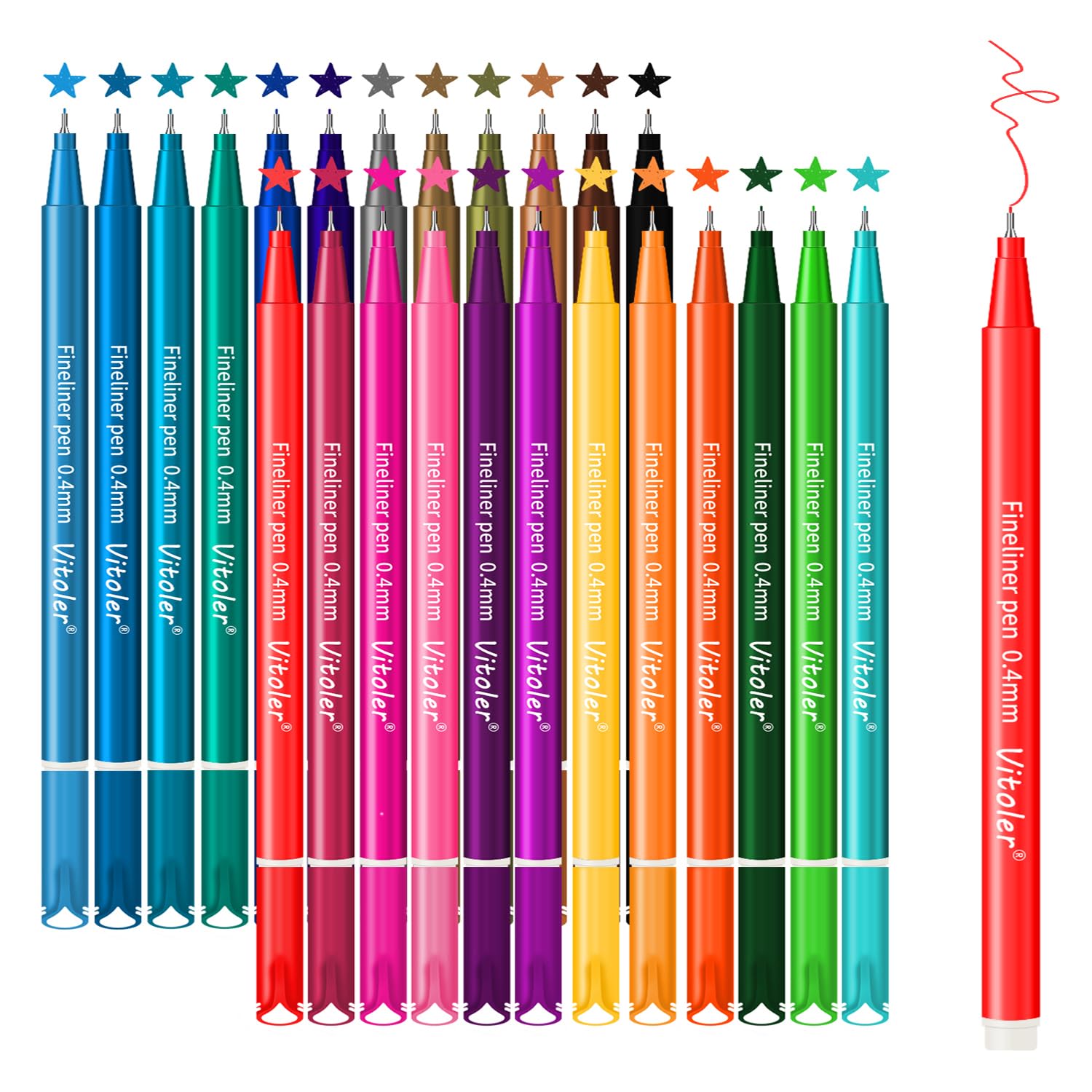 Vitoler Pens,Journaling Pens,Pens for Drawing Journaling,Planner Pens,24 Pack 0.4mm,Colored Pens for Kids Adult,Pens for School Art Supplies,Pens for Planner,Drawing,Journaling