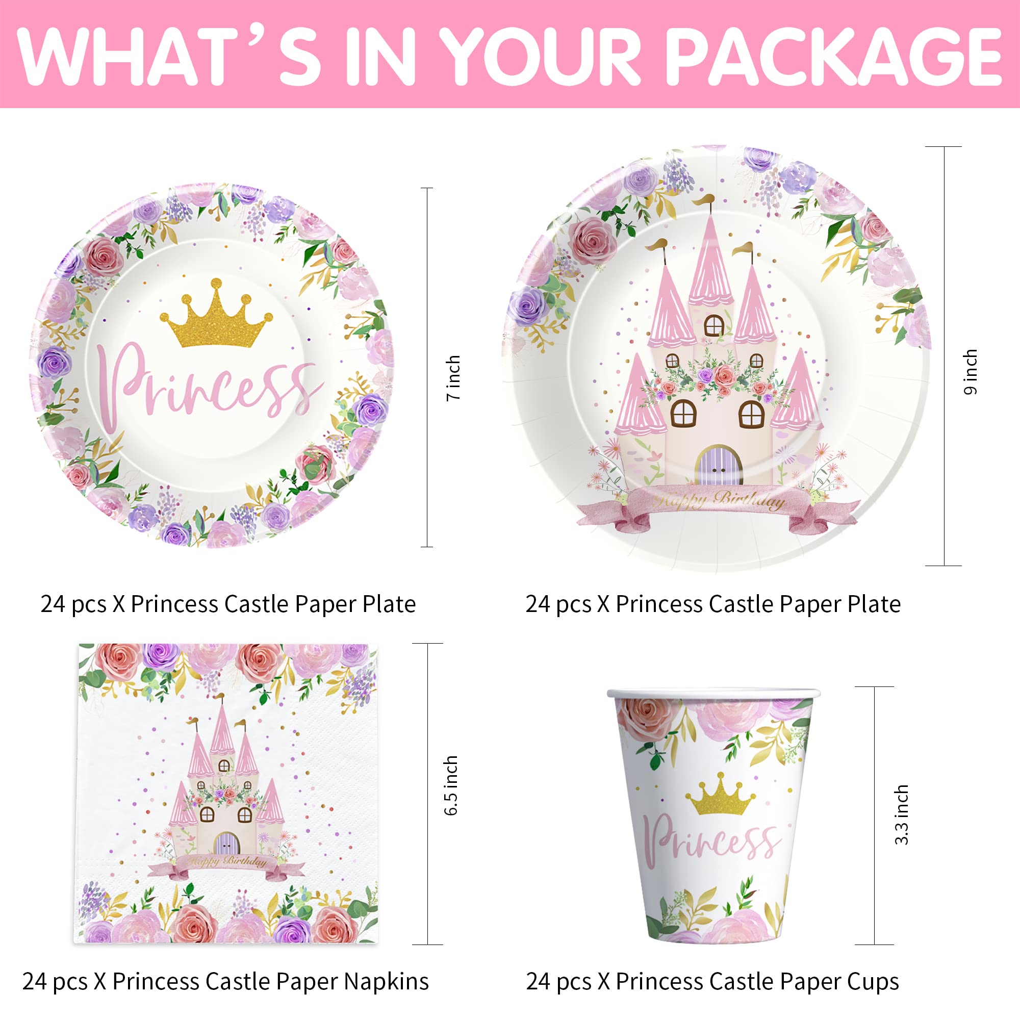 HIPVVILD Princess Birthday Decorations - Princess Birthday Party Supplies, Plate, Cup, Napkin, Balloon Arch, Backdrop, Tablecloth, Cutlery, Princess Party Decorations Tableware Supplies | Serve 24