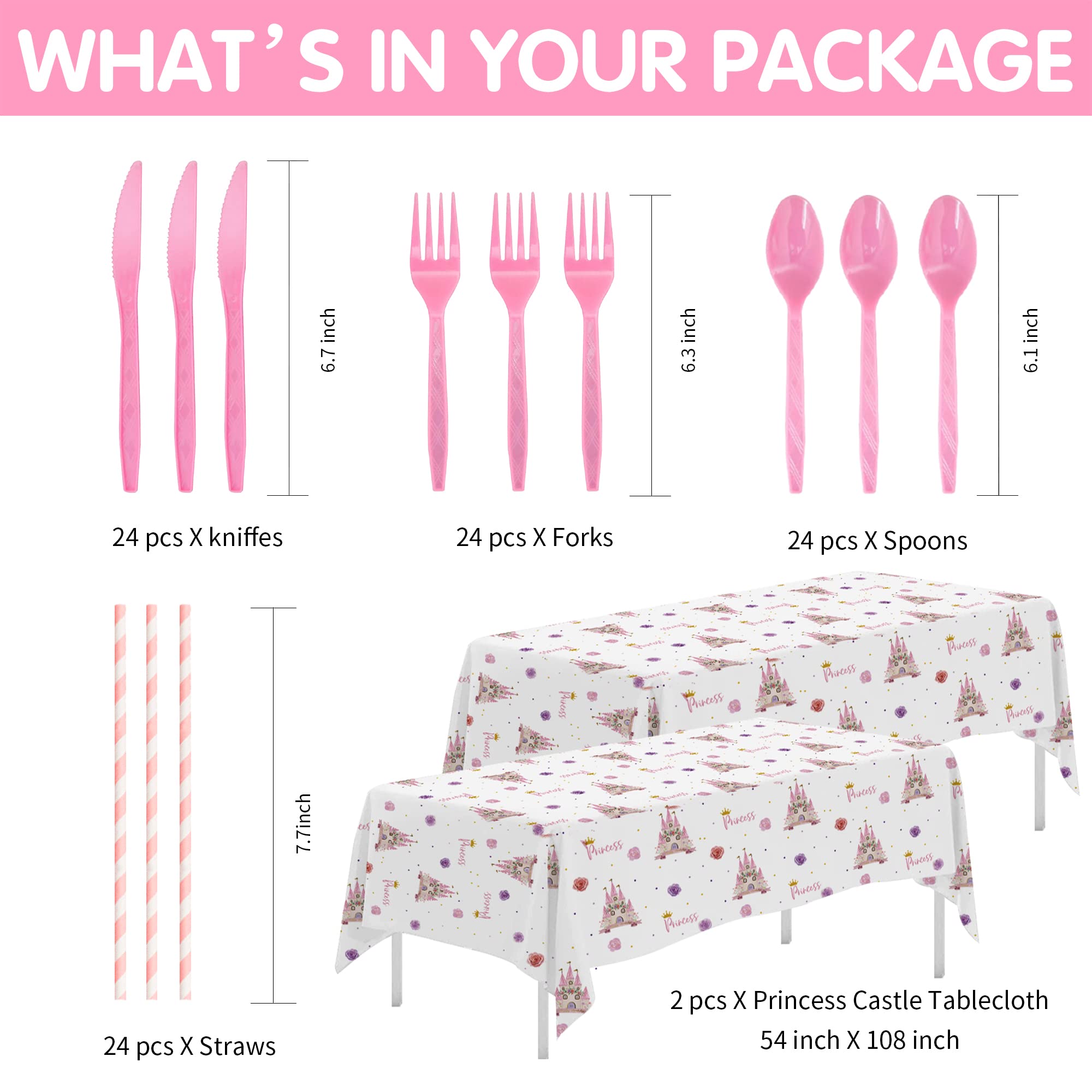 HIPVVILD Princess Birthday Decorations - Princess Birthday Party Supplies, Plate, Cup, Napkin, Balloon Arch, Backdrop, Tablecloth, Cutlery, Princess Party Decorations Tableware Supplies | Serve 24
