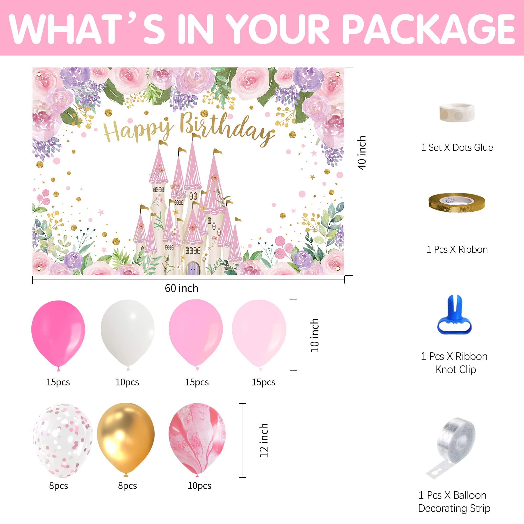 HIPVVILD Princess Birthday Decorations - Princess Birthday Party Supplies, Plate, Cup, Napkin, Balloon Arch, Backdrop, Tablecloth, Cutlery, Princess Party Decorations Tableware Supplies | Serve 24