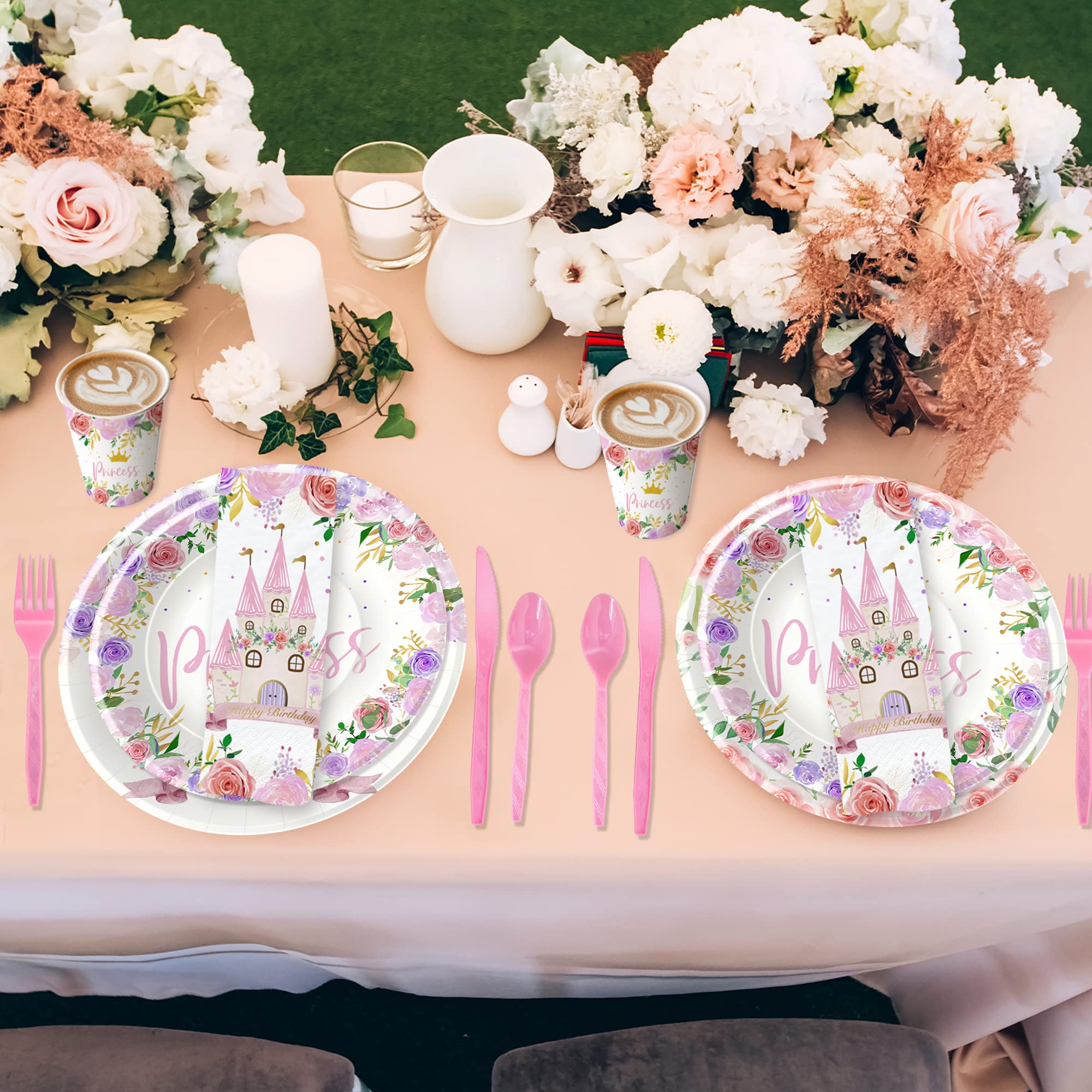 HIPVVILD Princess Birthday Decorations - Princess Birthday Party Supplies, Plate, Cup, Napkin, Balloon Arch, Backdrop, Tablecloth, Cutlery, Princess Party Decorations Tableware Supplies | Serve 24