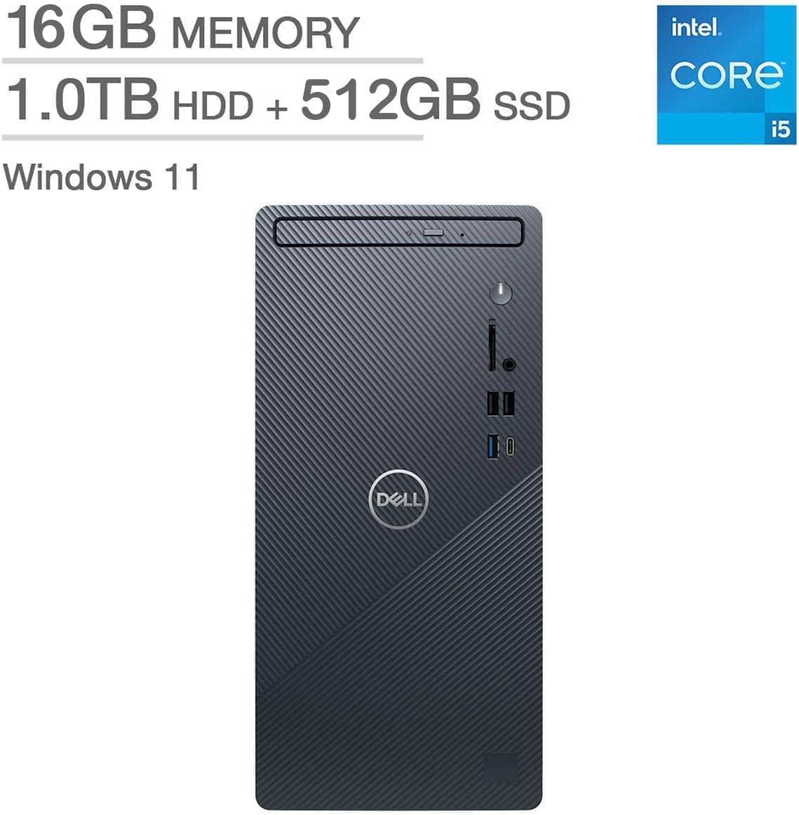 Dell Inspiron Desktop, 12th Gen Intel Core i5-12400 (6-Core, 18M Cache, 2.5GHz to 4.4GHz) Processor, 16GB RAM, 1TB SSD, 1TB HDD, Wi-Fi 6, Windows 11 Home