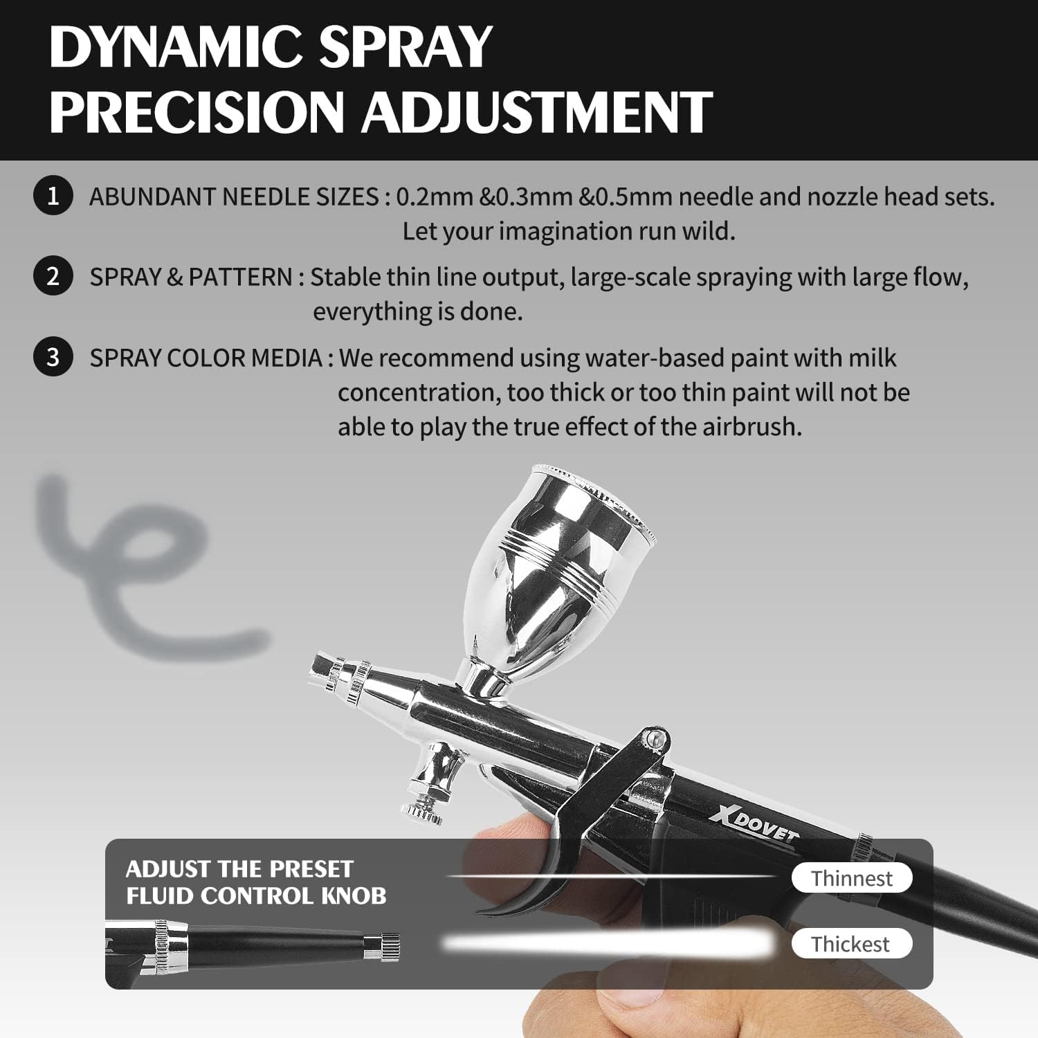 XDOVET Dual-Action Trigger Airbrush Kit Air Brush Painting Set with 0.3mm/0.5mm/0.8mm Needles,2cc/5cc/13cc/20cc/40cc Paint Cup, Air Hose for Tattoo, Makeup, Nail, Model, Art Hobby - for Pro & Beginner