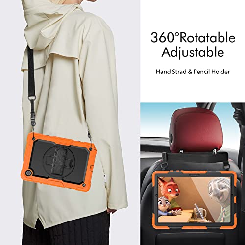 Case for Samsung Galaxy Tab A8 10.5 Inch 2022 Protective Shockproof Tablet Cover with Kickstand Hand/Shoulder Strap Pencil Holder for Samsung Galaxy SM-X200 SM-X205 (Orange)