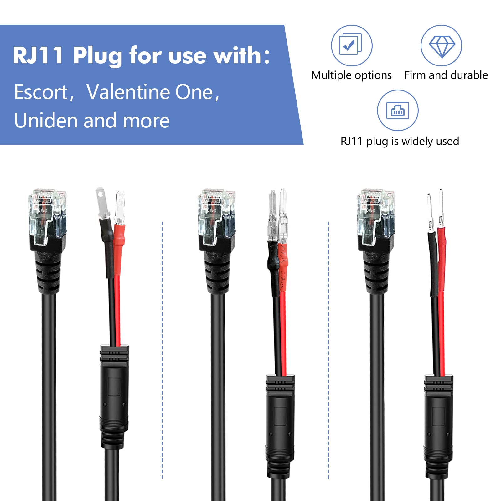 Radar Detector Hardwire Power Cord, Rearview Mirror Plug Cable,with Inline Fuse Holder,Suitable for Uniden Escort Beltronics Valentine One Cobra Whistler Radar Detector,3-Piece Set,13.7'' (RJ11)