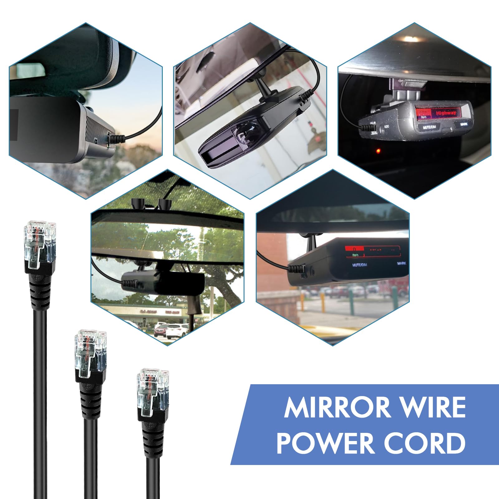 Radar Detector Hardwire Power Cord, Rearview Mirror Plug Cable,with Inline Fuse Holder,Suitable for Uniden Escort Beltronics Valentine One Cobra Whistler Radar Detector,3-Piece Set,13.7'' (RJ11)