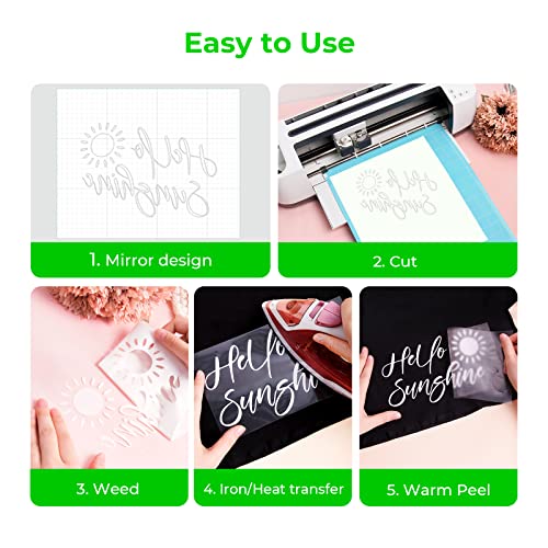 HTV Heat Transfer Vinyl - 30 Packs 12" x 10" Ultra-Stretchable Iron on Vinyl for T-Shirts, 15 Vibrant Colors HTV Vinyl Bundle, Upgraded PU Heat Transfer Vinyl Sheets, Premium HTV Vinyl for Cricut