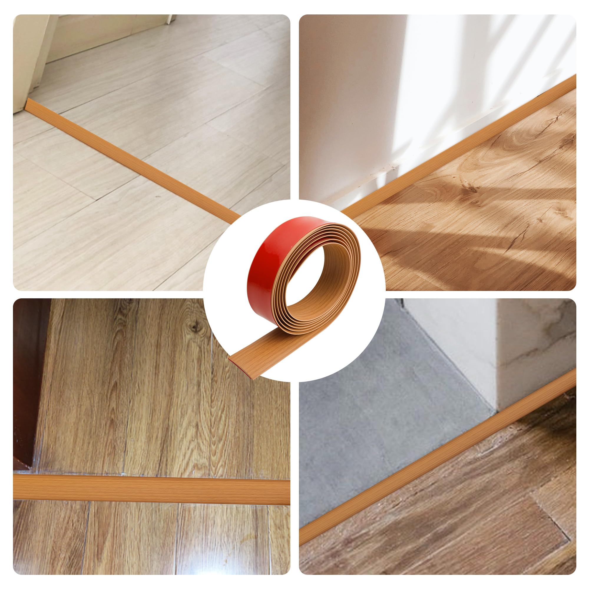 10 FT Flat Floor Transition Strip, 2" Wide Self Adhesive Vinyl Floor Edge Strip, Brown Wood Grain Transition Strip for Flooring