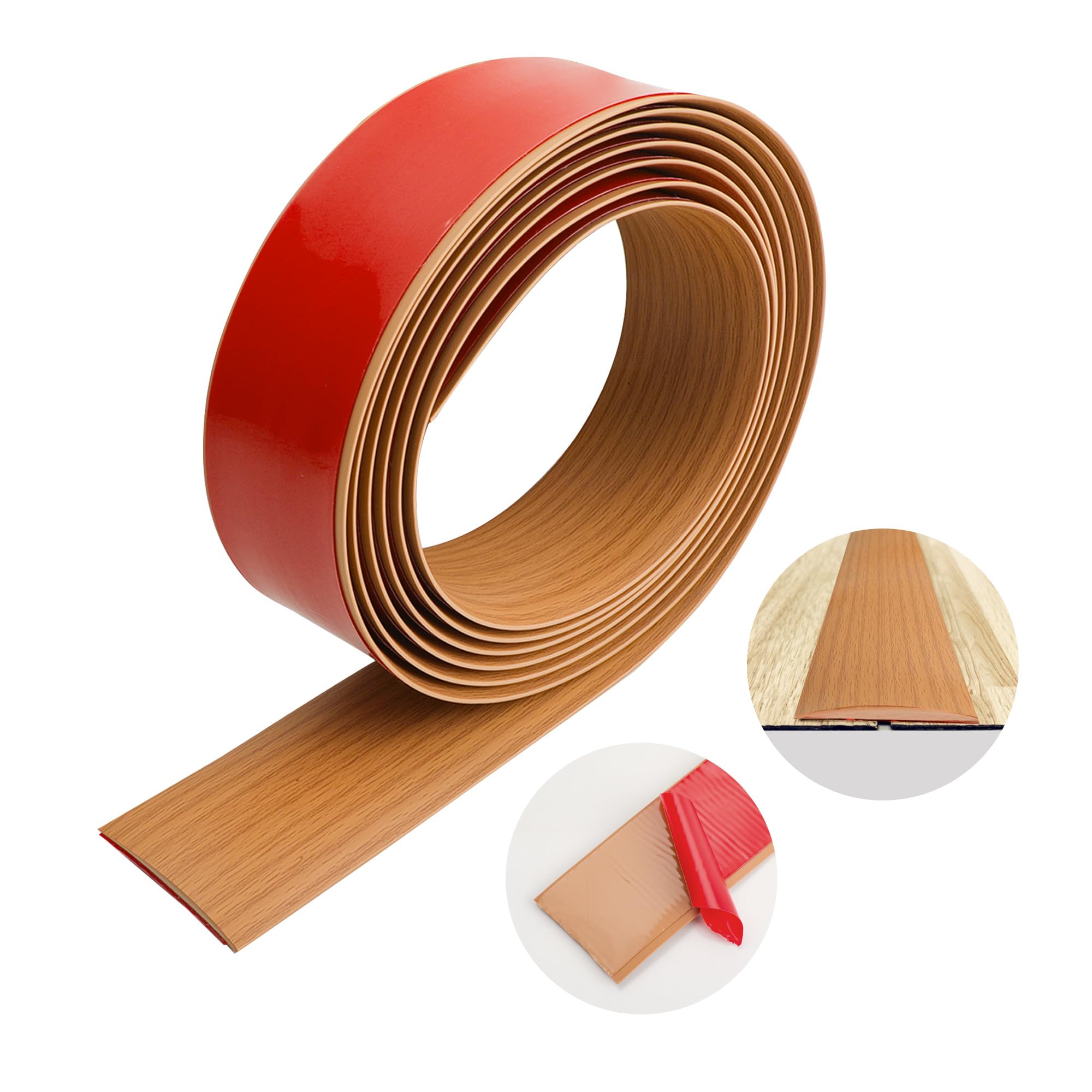 10 FT Flat Floor Transition Strip, 2" Wide Self Adhesive Vinyl Floor Edge Strip, Brown Wood Grain Transition Strip for Flooring