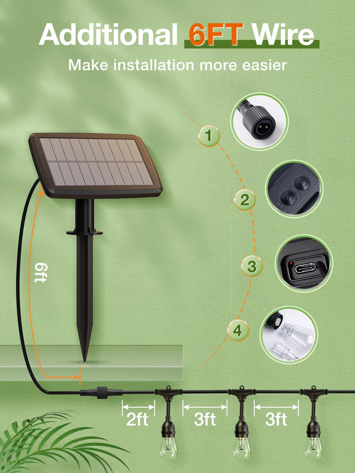 addlon 54FT(48+6) Solar String Lights Outdoor Waterproof with USB Port & Remote Control Dimmable Solar Patio Lights IP65 Solar Powered Edison LED Bulbs for Outside Bistro Camping