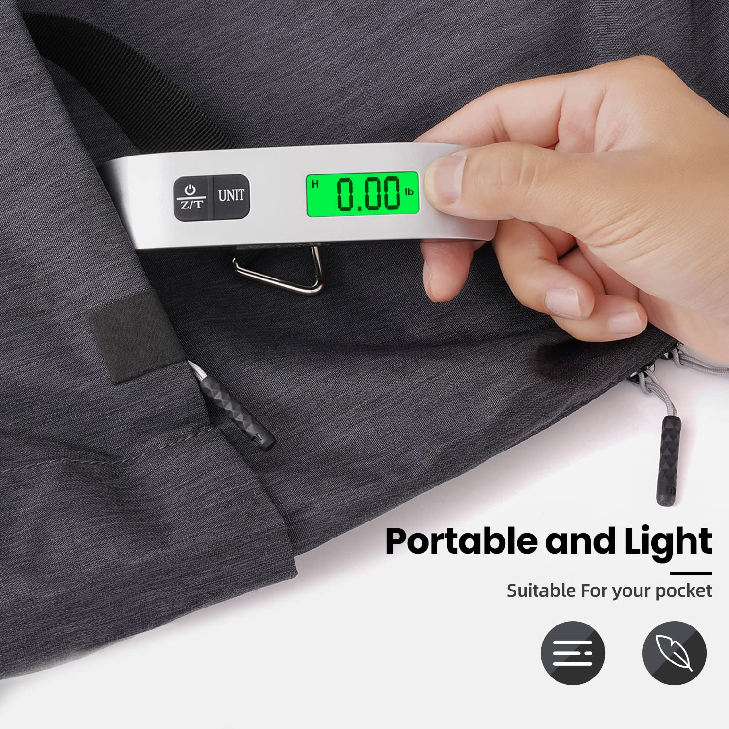 BAGAIL Digital Luggage Scale,110lbs Hanging Baggage Scale with Backlit LCD Display,Portable Suitcase Weighing Scale,Travel Luggage Weight Scale with Hook,Strong Straps for Travelers.(Silver with Temp）