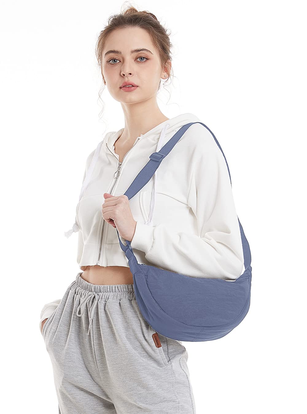 YIKOEE Crescent Bag for Women Men Small Sling Crossbody Bag with Half Moon Shape (Blue)