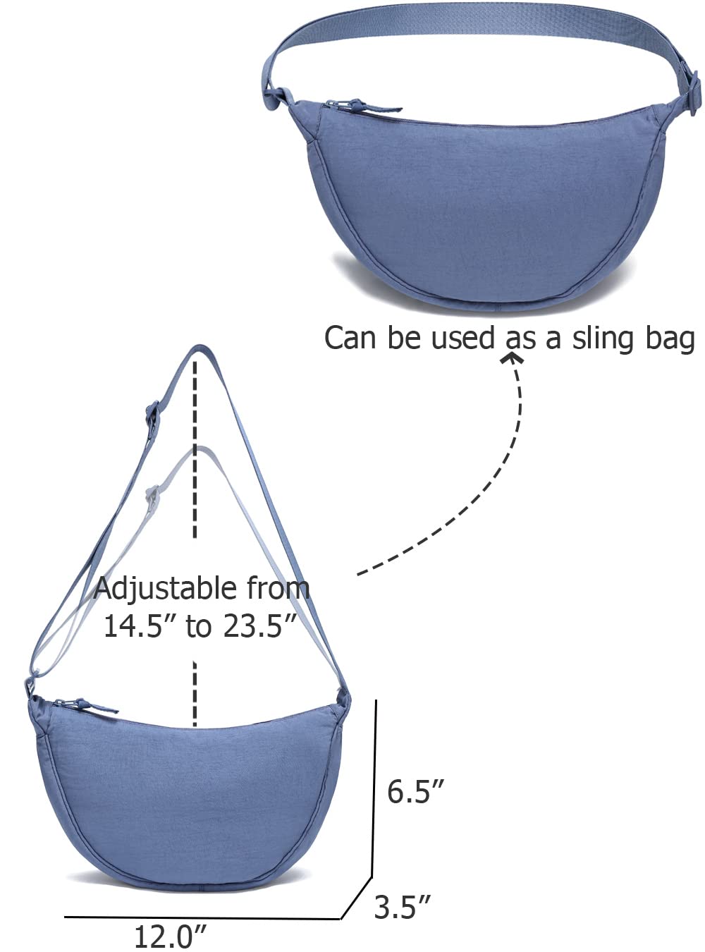 YIKOEE Crescent Bag for Women Men Small Sling Crossbody Bag with Half Moon Shape (Blue)